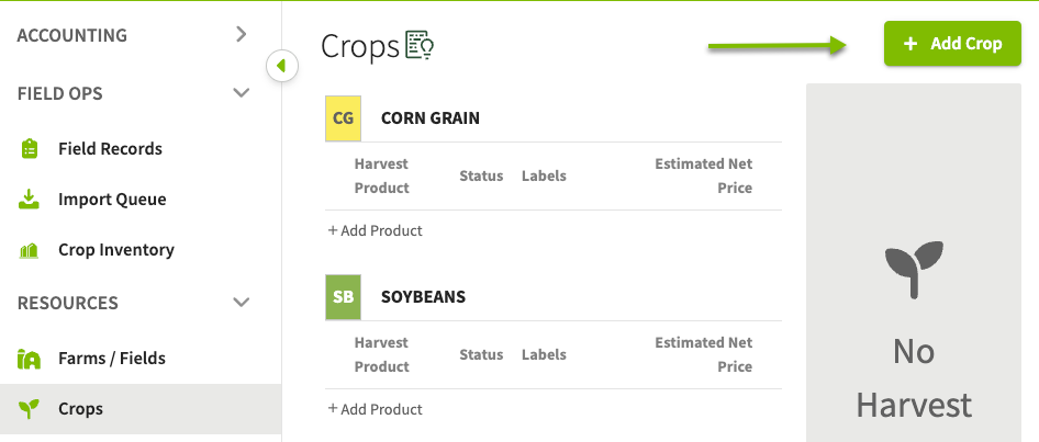 How do I manage my crops and harvest products inside Traction?