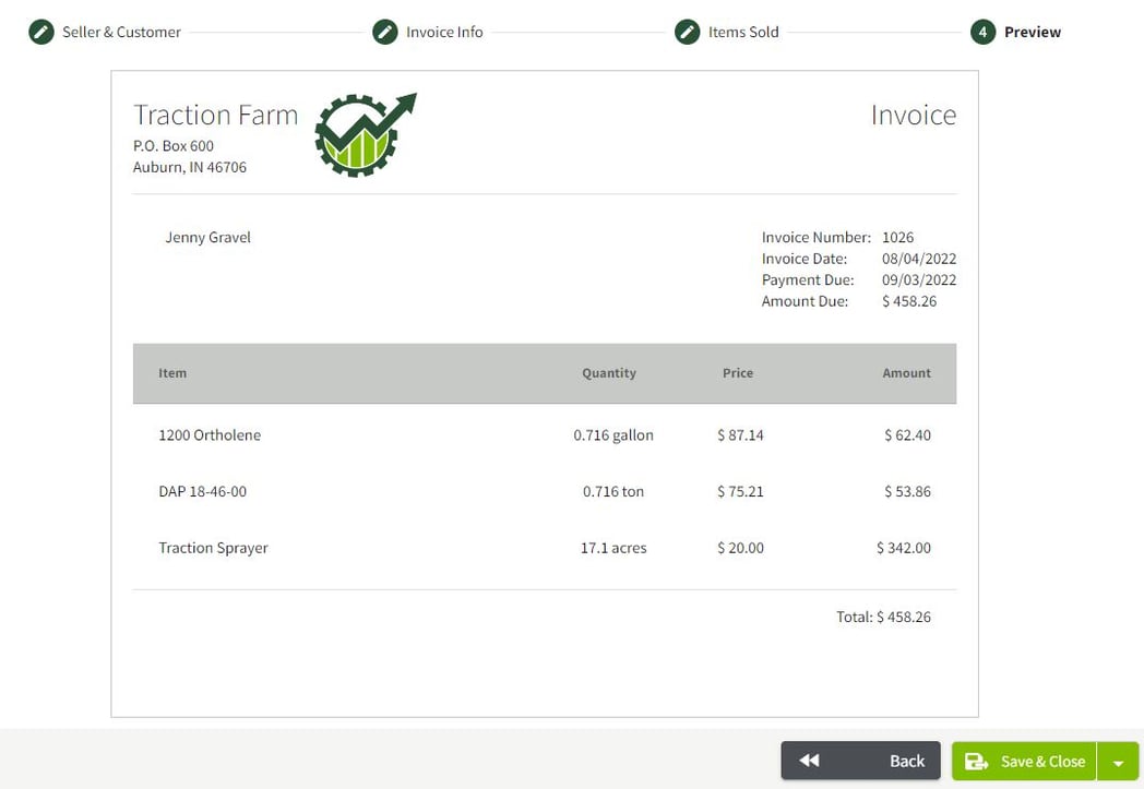 How do I invoice a landowner using equipment units from field records?