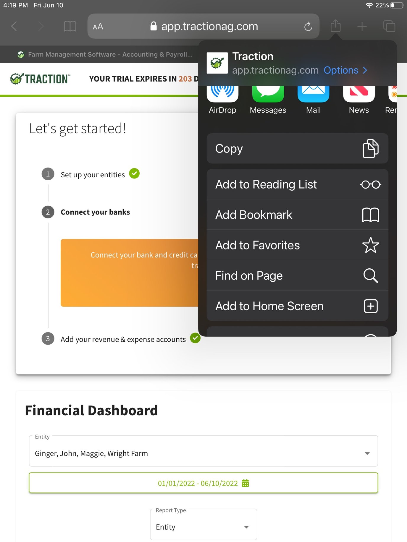 How do you add Traction's website to your home screen on an Ipad?