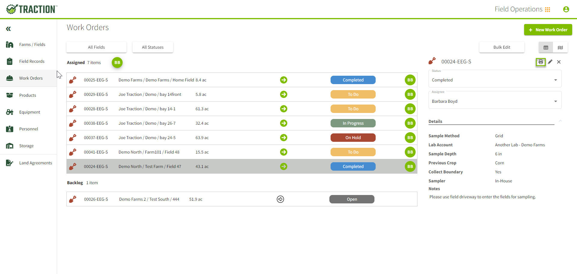 How do I print a Lab Check-In Sheet for a Work Order?