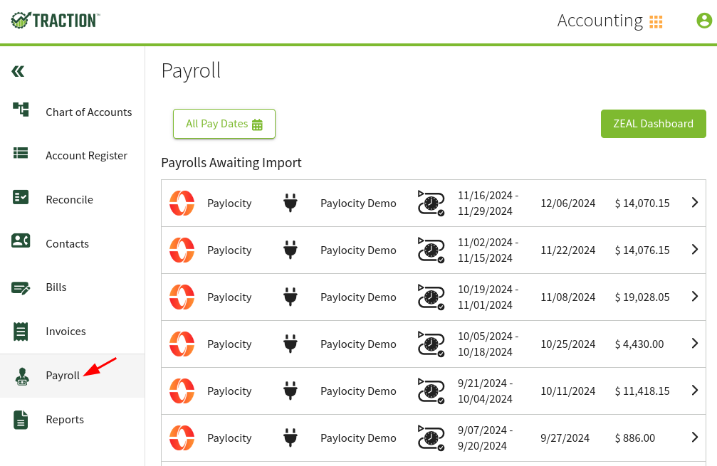 How do I import Paylocity Payroll transactions into my Account Register?