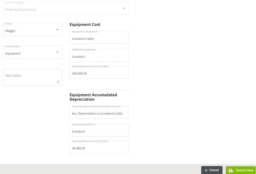 How do you record Livestock in the Chart of Accounts in Traction?